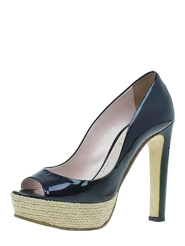 Miu Miu 130mm Patent Leather Platform Pumps - Black
