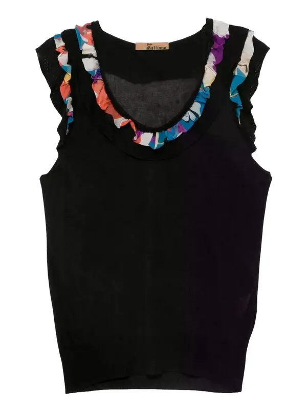 John Galliano 2000s Silk-trim Sleeveless Top - Black