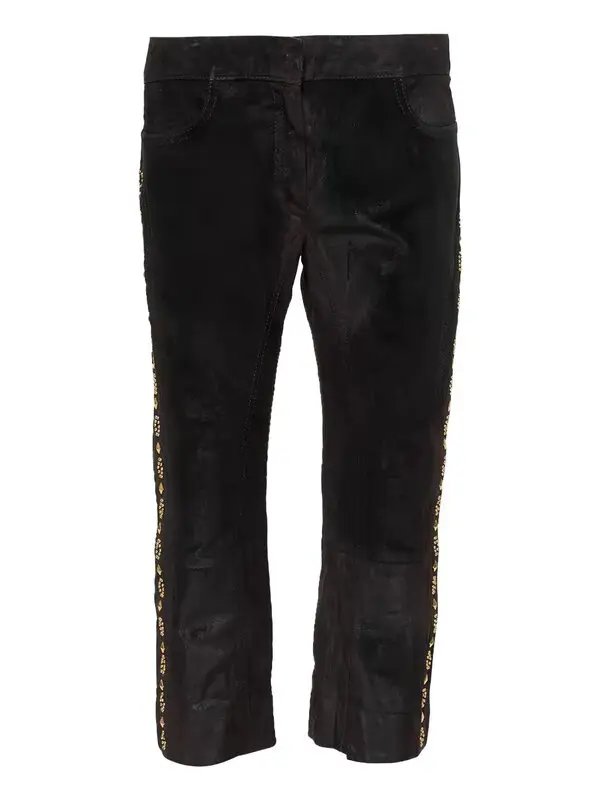 Roberto Cavalli Cropped Leather Trousers - Brown