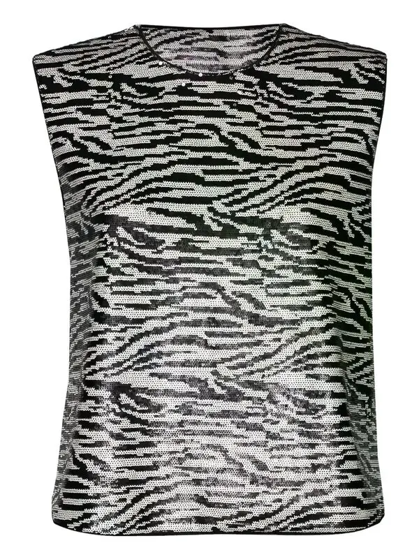 SELF-PORTRAIT Zebra-print Sequin Tank Top - Black