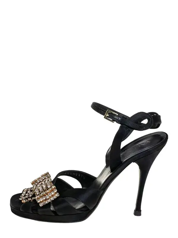 Valentino Garavani 80mm Satin Bow Crystal Sandals - Black