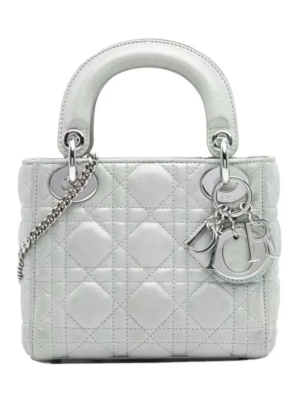 Dior Mini Iridescent Lambskin Cannage Lady Satchel - Silver