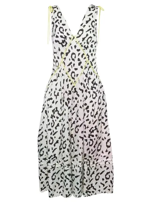 SELF-PORTRAIT Leopard-print Tie-detail Midi Dress - White