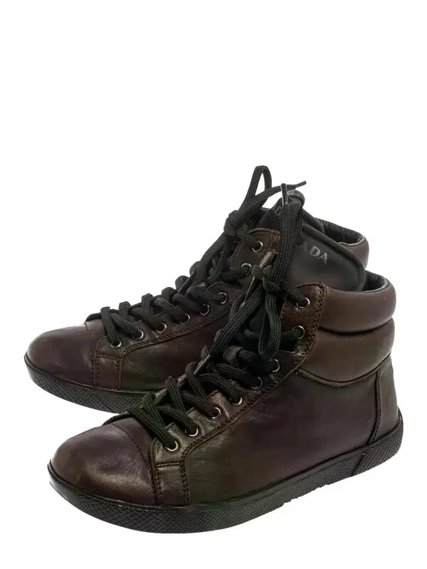 Prada Leather High-top Sneakers - Brown