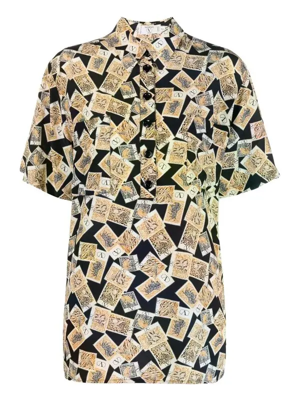 Valentino Garavani 1980s Stamp-print Silk Shirt - Neutrals