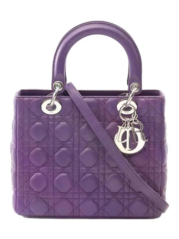 Dior Lady Quilted Leather Handbag - Purple