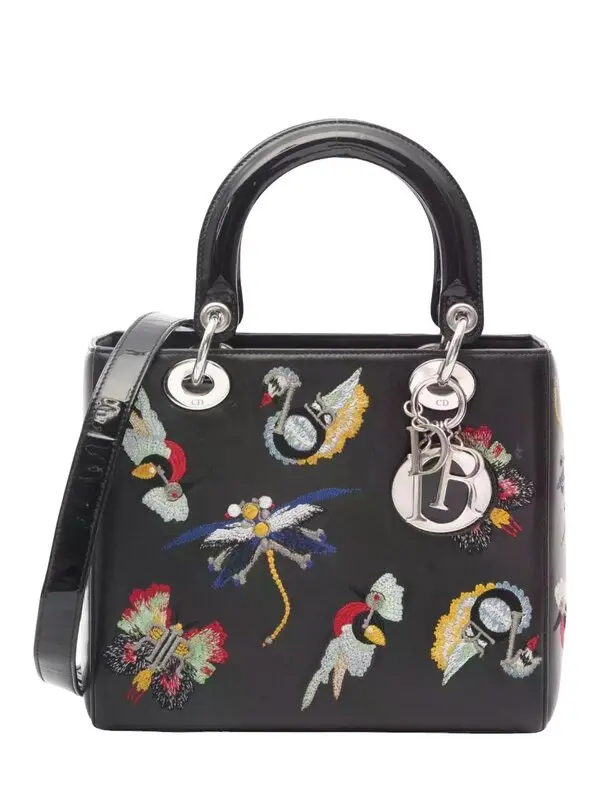 Dior Lady Two-way Enamel Embroidery Handbag - Black