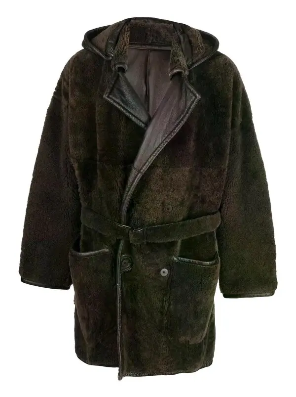 Gianfranco Ferre 1990s Shearling Hooded Coat - Brown