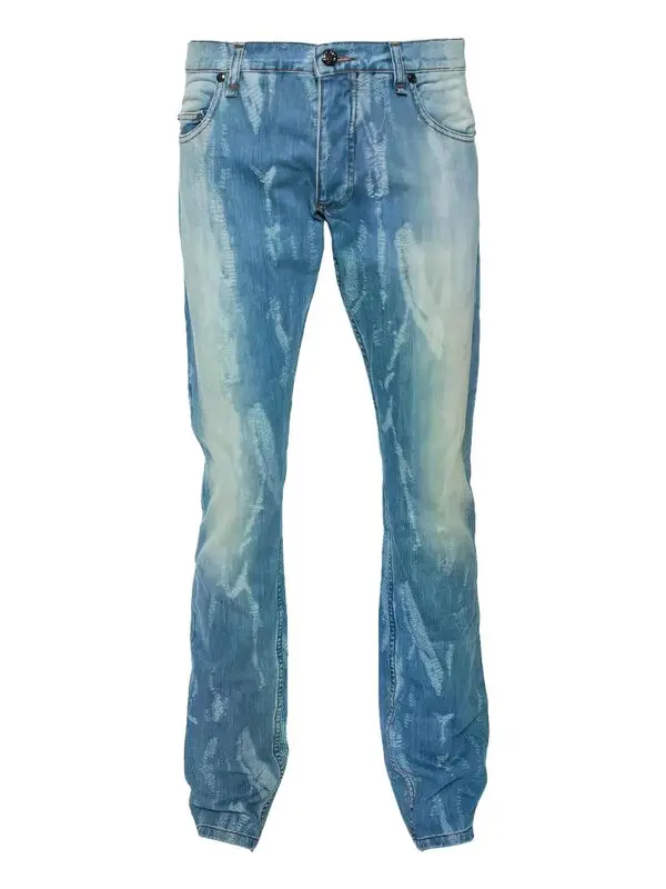 Roberto Cavalli Distressed Light-wash Cotton Jeans - Blue
