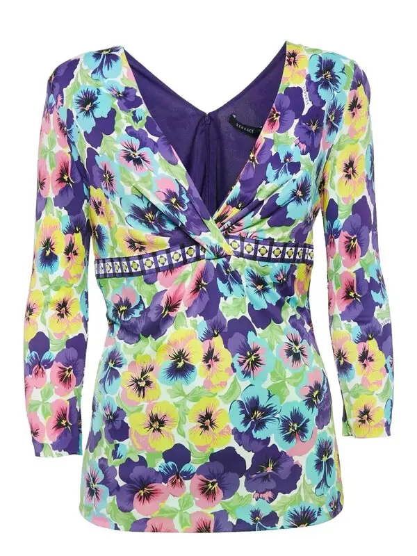Versace Floral-print V-neck Top - Purple