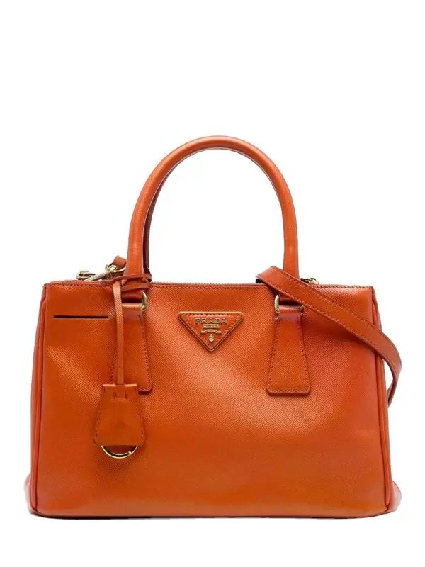 Prada Saffiano Lux Galleria Double Zip Satchel - Orange