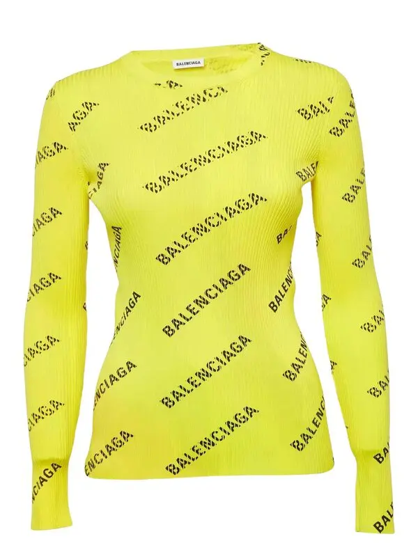 Balenciaga Ribbed Logo Top - Yellow
