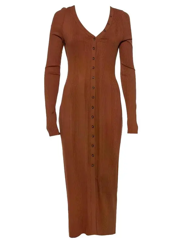 THE RANGE Ribbed Button Maxi Dress - Brown
