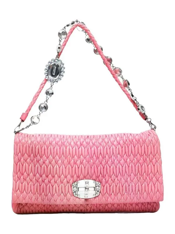 Miu Miu Pre-owned Matelassé Crystal-embellished Shoulder Bag - Pink