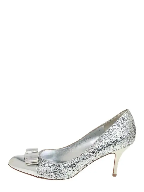 FERRAGAMO 95mm Carla Glitter Bow Pumps - Silver