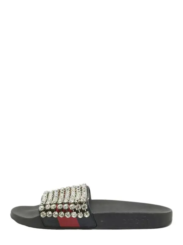 Gucci Rhinestone-embellished Leather Sandals - Silver