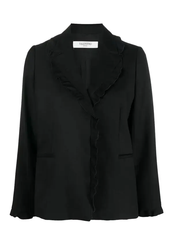 Valentino Garavani 2000s Ruffled Trim Blazer - Black