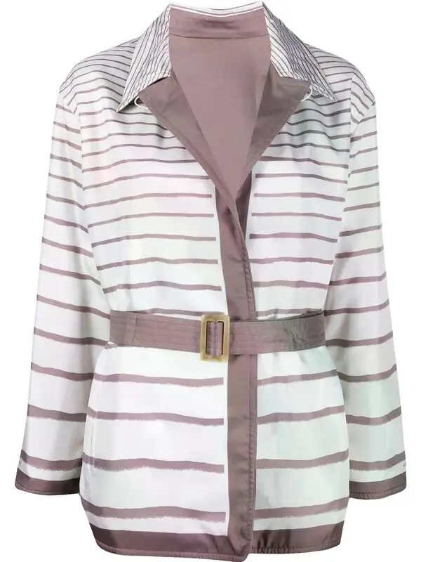 Hermès 2000s Reversible Striped Belted Jacket - White