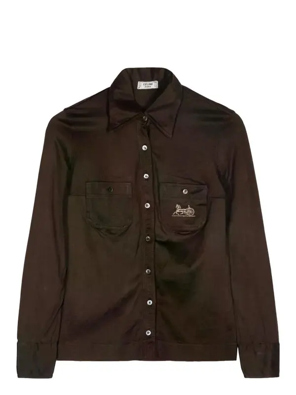 Celine Horse Carriage-embroidered Cotton Shirt - Brown