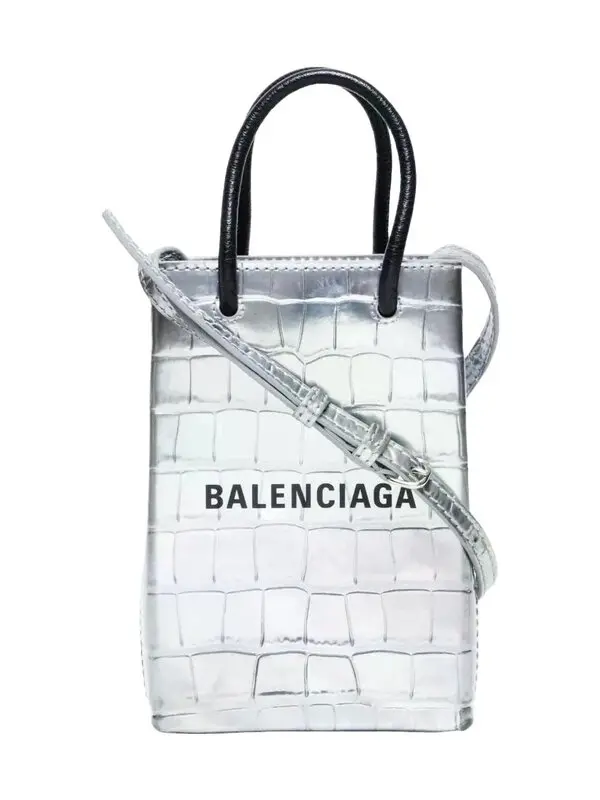 Balenciaga Crocodile-effect Mini Tote Bag - Grey