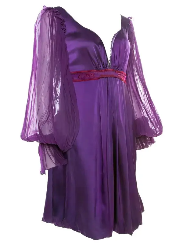 Roberto Cavalli Vintage Sheer-sleeved Embroidered Dress - Purple