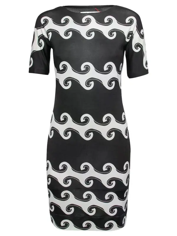 Diane Von Furstenberg Vintage Wave-pattern Silk Dress - Black