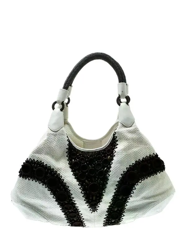 Cole Haan Woven Leather Bead Embellished Tote Bag - White