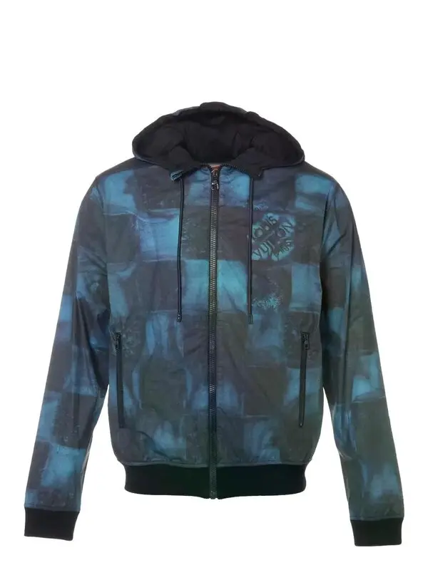 LOUIS VUITTON 2021 Damier Salt-print Hooded Jacket - Blue