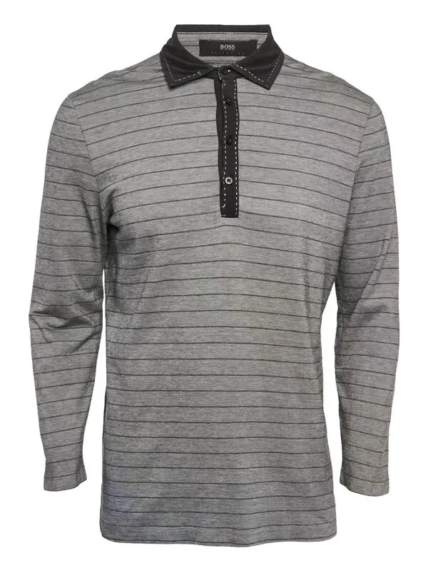 Hugo Boss Striped Long-sleeve Polo Shirt - Grey