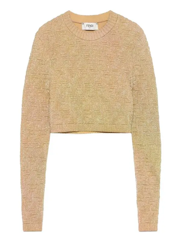 Fendi Ff-pattern Cropped Sweater - Gold