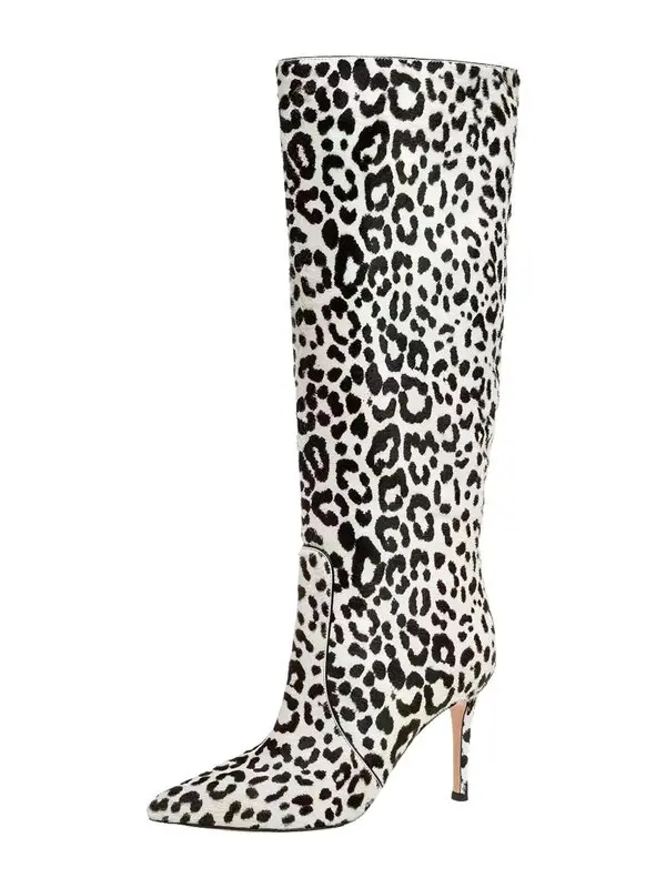 GIANVITO ROSSI 80mm Leopard Print Knee-high Boots - White