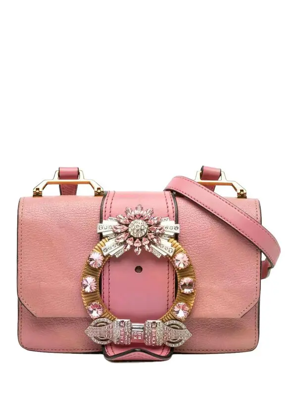 Miu Miu Goatskin Madras Soft Calf Crystal Embellished Crossbody Bag - Pink