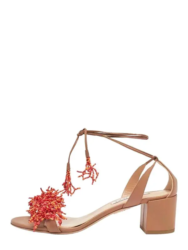 AQUAZZURA 60mm Beaded Block-heel Sandals - Brown