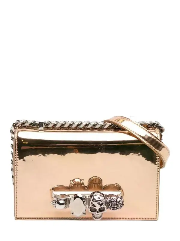 Alexander McQueen Mini Metallic Calfskin Jewelled Crossbody Bag - Gold