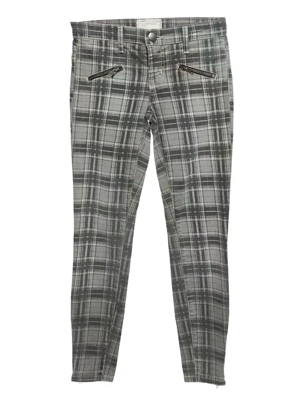 Current/Elliott Soho Plaid Zip Stiletto Trousers - Grey