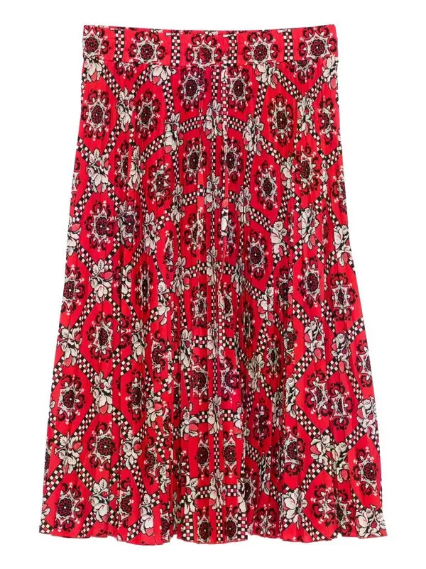 Valentino Garavani 2000s Floral-print Pleated Skirt - Red