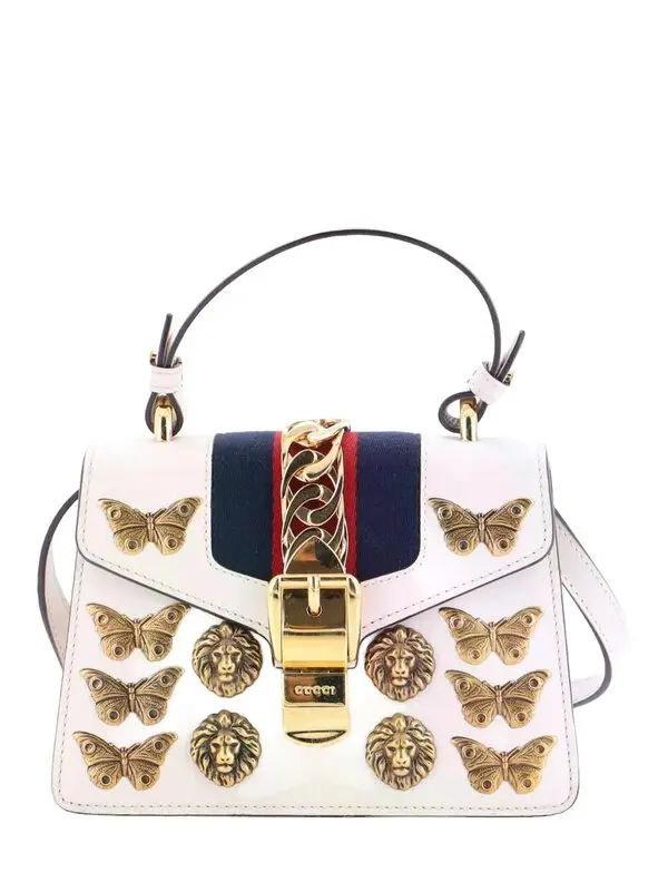 Gucci 2015-2020 Sylvie Embellished Leather Mini Shoulder Bag - Neutrals