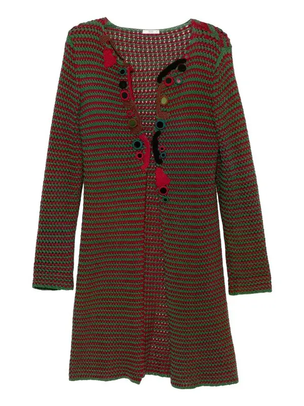 Prada 2005 Crochet Embellished Cardigan Coat - Green