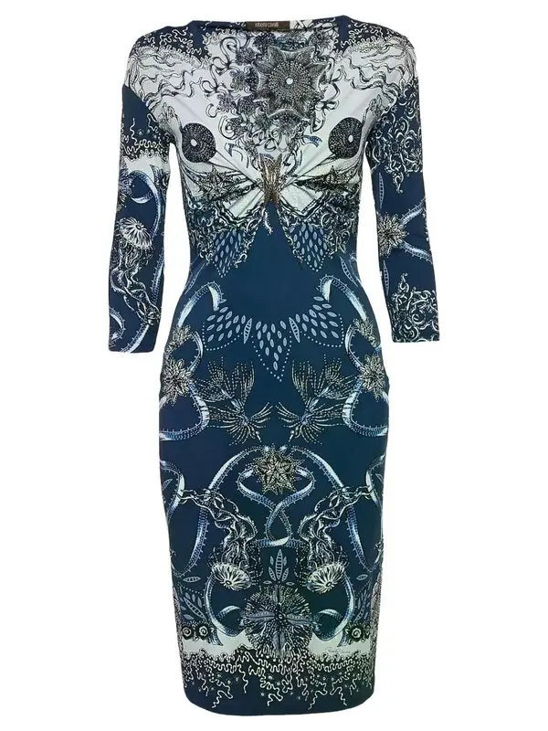 Roberto Cavalli Printed Bodycon Dress - Blue