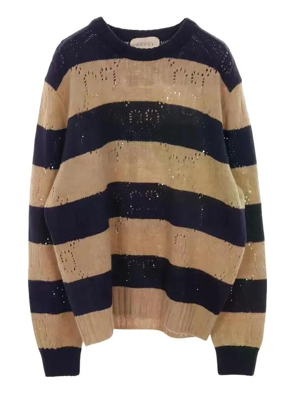 Gucci Gg-pattern Striped Knit Sweater - Brown