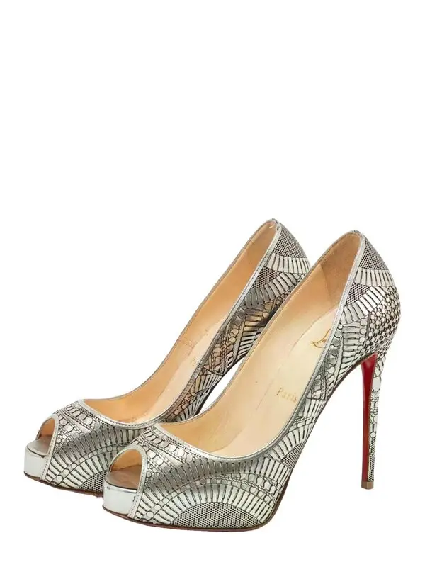 CHRISTIAN LOUBOUTIN Geometric-pattern Peep-toe Pumps - Silver