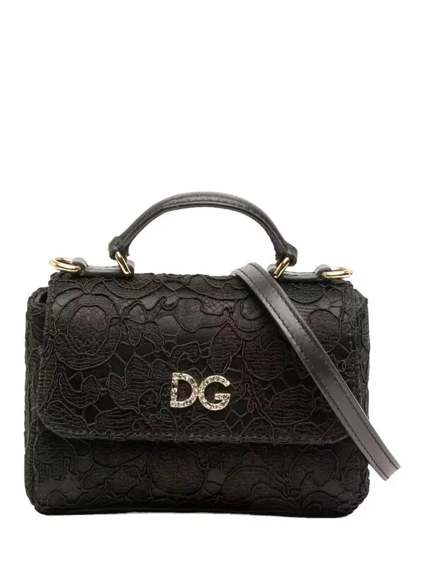 Dolce & Gabbana 1990-2010 Silk And Lace Crystal Embellished Dg Flap Satchel - Black