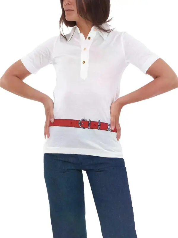 Versace 1970s Belt-print Polo Top - White