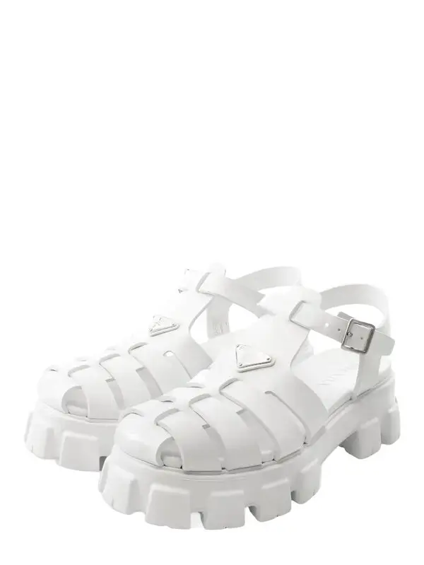 Prada Monolith Buckle Leather Sandals - White