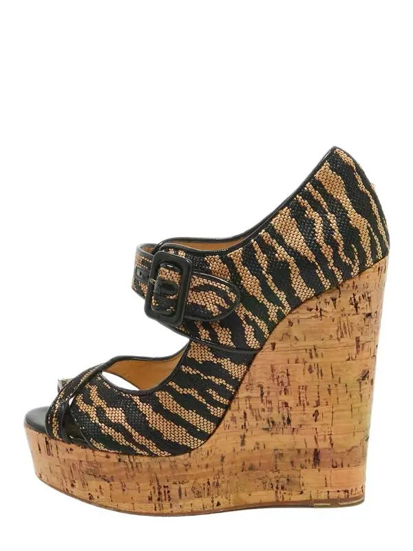 CHRISTIAN LOUBOUTIN 140mm Zebra-print Wedge Sandals - Black