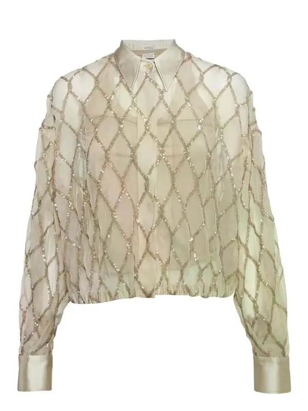 Brunello Cucinelli Sequined Diamond Pattern Shirt - Neutrals