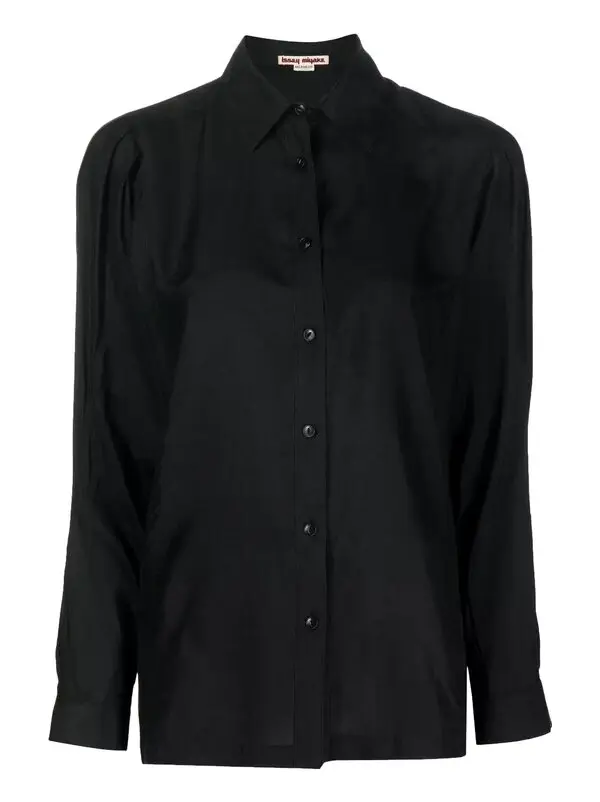 Issey Miyake 1970s Gathered Button-up Shirt - Black