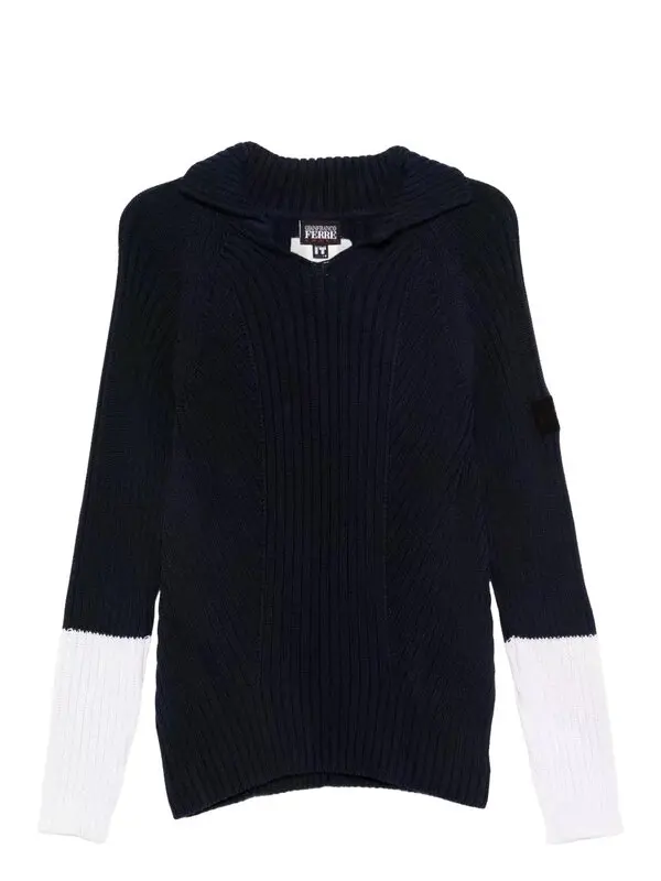 Gianfranco Ferre 1990s Ribbed-knit Colour-block Sweater - Blue