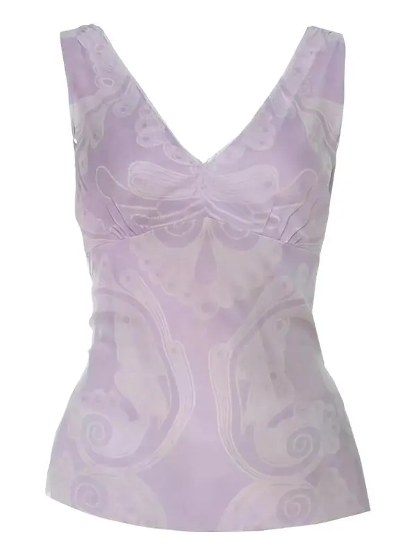 Elie Tahari V-neck Paisley Silk Top - Purple