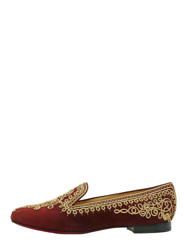 CHRISTIAN LOUBOUTIN Embroidered Suede Loafers - Red